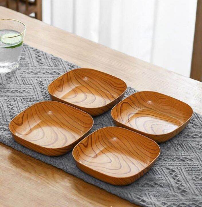 FAMILIFE 6pcs/12pcs Kitchen Square Plate Plastic Plate Wooden Design ...