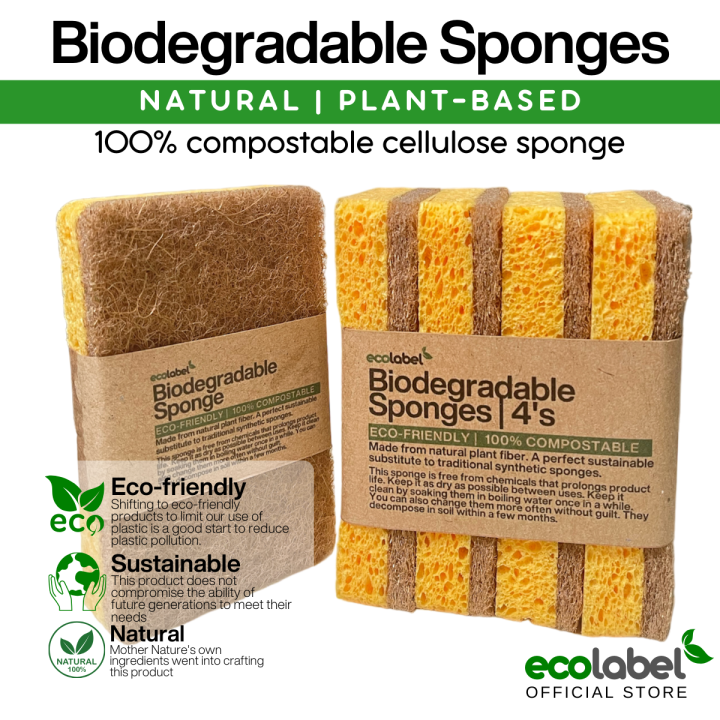 Eco-friendly Kitchen Sponge 100% Biodegradable Compostable Sustainable ...
