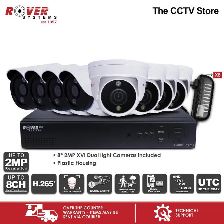 Rover 8Ch 6in1 DVR + 8 units 2MP XVI Dual Light Cameras (4-Indoor Dome ...