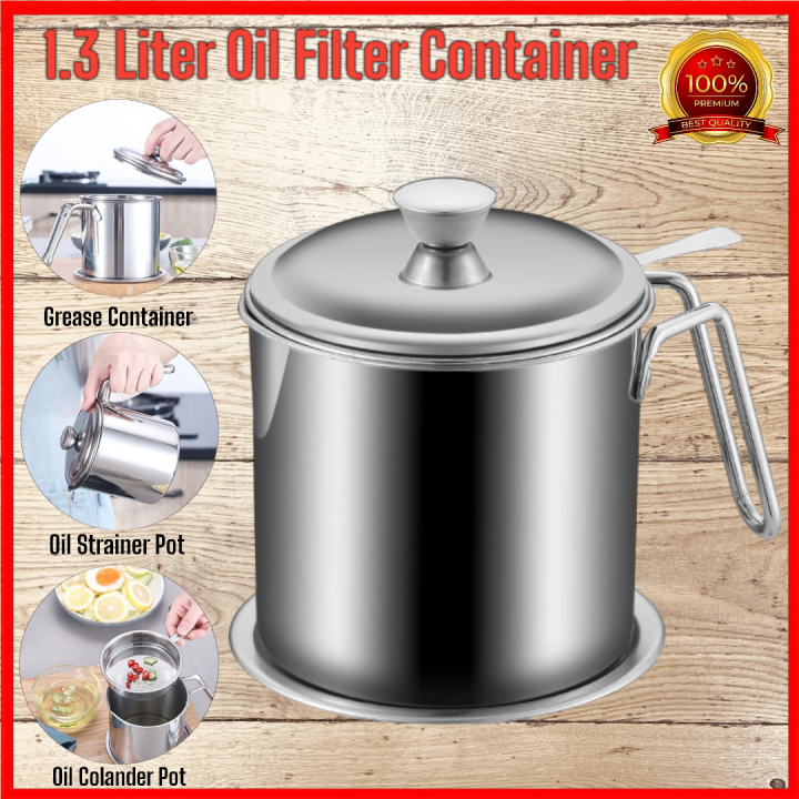 1.3L Kitchen Cooking Oil Filter Pot with Tray, Food Grade Stainless ...