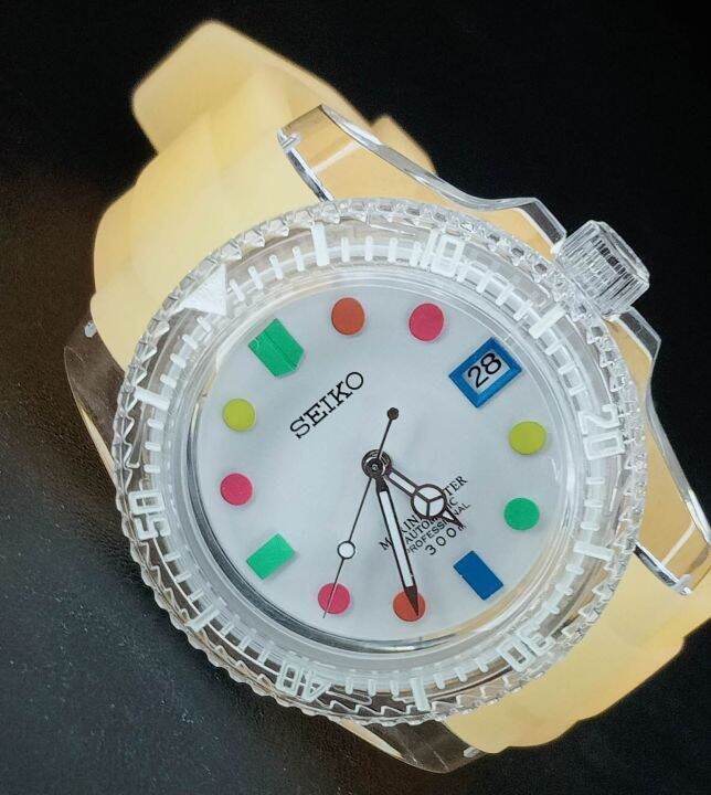NH35 Automatic Movement PHANTOM WHITE MULTICOLOR MM DIAL WITH YELLOW ...
