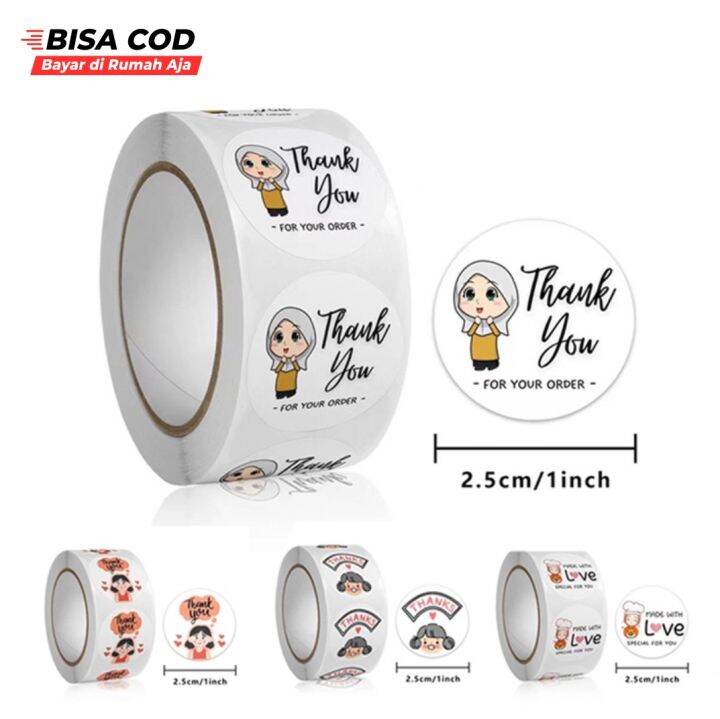 1 Roll Isi 500 Pcs Stiker Label Produk Jualan Tulisan Thank You For ...