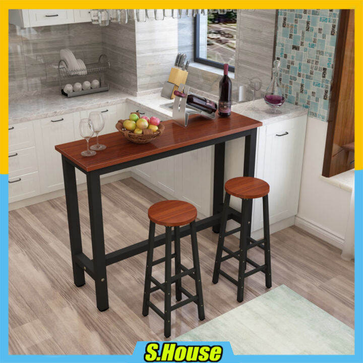 Bar Table Set High Stool Chair Dining Counter Long Desk Family Set Meja ...