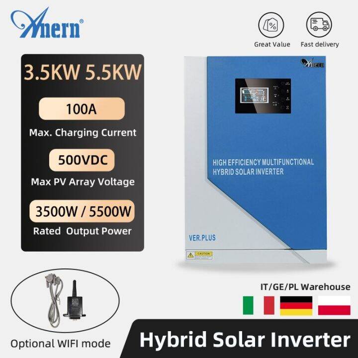 Anern 3 5 5 5kw Hybrid Solar Inverter Pure Sine Wave Inversor Mppt 100a