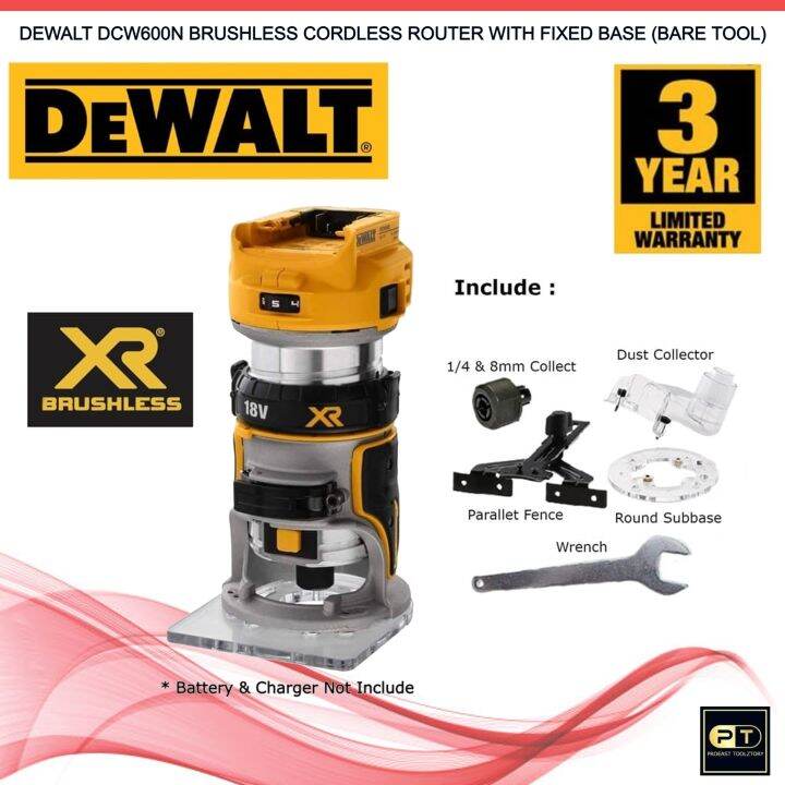 Dewalt DCW600N -KJ 1/4" & 8mm 20V Brushless Cordless Router ( Bare Tool ...