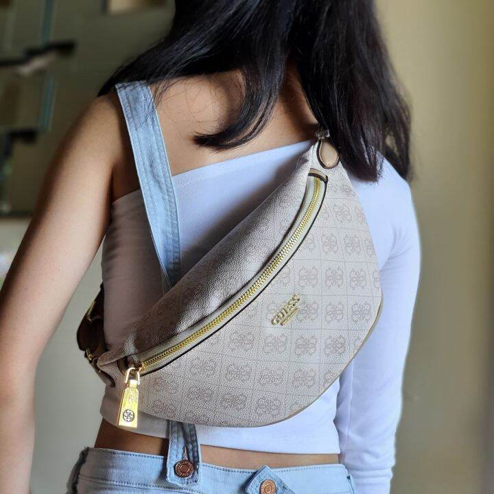 Guess Fanny Pack Large Belt Bag In Signature Monogram - Beige | Lazada PH