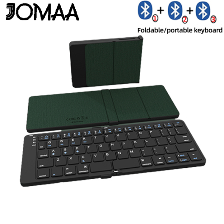 JOMAA Bluetooth Foldable Keyboard 3Device Sync Rechargeable Wireless Keyboard for iPad Tablet ...