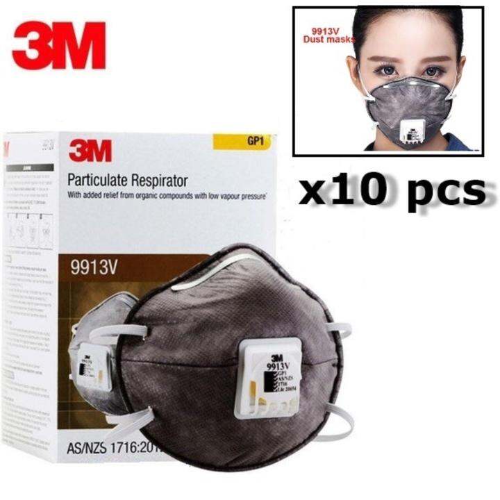 3M 9913V หน้ากากป้องกันฝุ่นละออง แก๊ซ และไอระเหย ป้องกันกลิ่น มีวาล์วระบายอากาศ แพ๊ค (10 ชิ้น ...