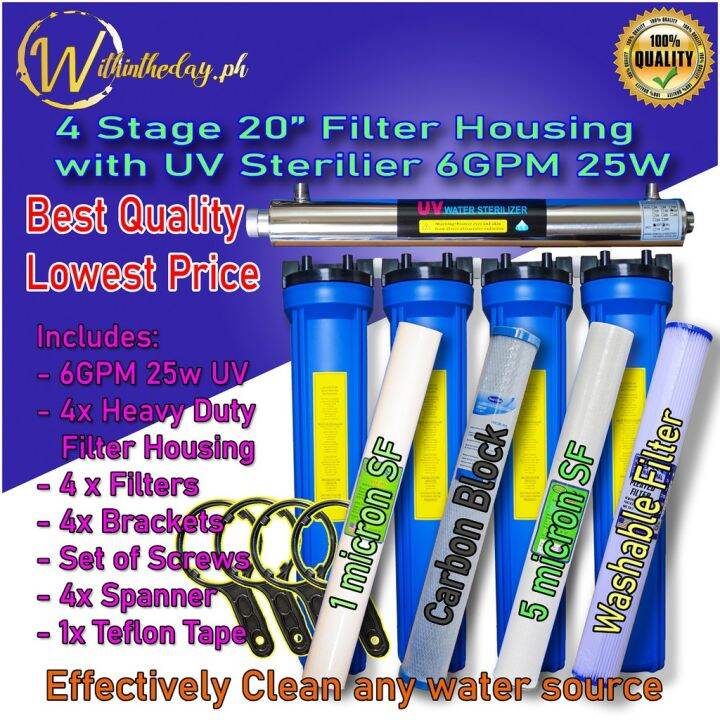 4 Stage Deep Well Water Filter housing with UV Sterilizer 25w Free ...