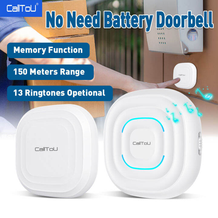 CallToU Wireless Doorbell No Battery Required Waterproof Self-Powered ...