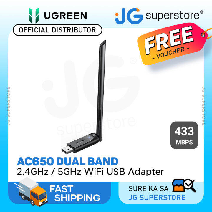 UGREEN AC650 Dual Band USB Wi-Fi Adapter High-Gain 6dBi Network Antenna ...