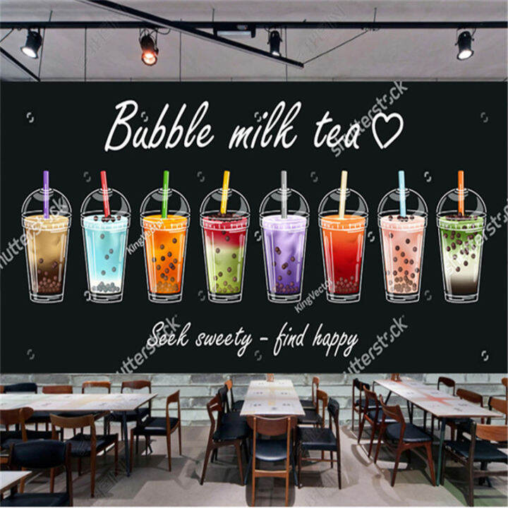 Modern Custom Pearl Milk Tea Shop Wallpapers Industrial Decor Afternoon ...