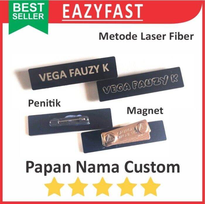 Papan Nama Dada Pin Name Tag Custom Akrilik Doff Magnet Penitik Laser ...