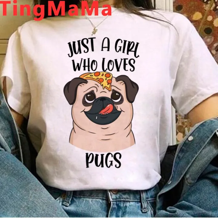 Kawaii Border Collie Pug เสื้อยืดสตรี,เสื้อผ้าพิมพ์ลายตลกบูลด็อก ...