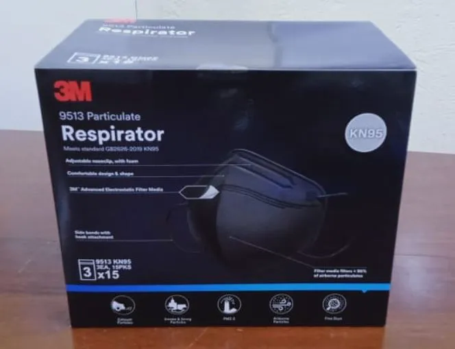 3m kn95 BLACK mask BOX :3pcs per pack X 15 packs= 45 masks total ...