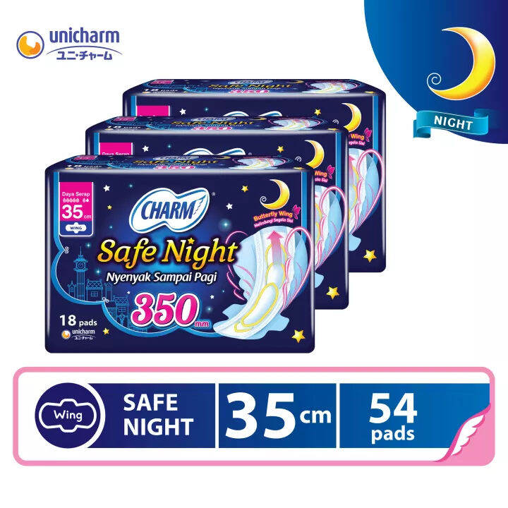 CHARM Pembalut Safe Night 35cm Wing 18 pads - 3 pack | Lazada Indonesia