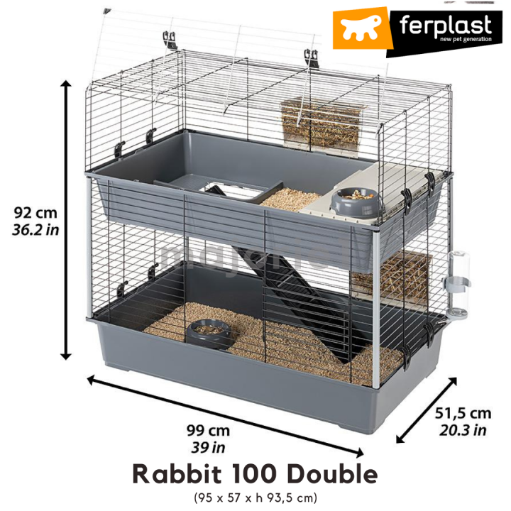 Ferplast Rabbit 100 Double Rabbit Cage with 2 Floors (95 x 57 x h 93,5 ...