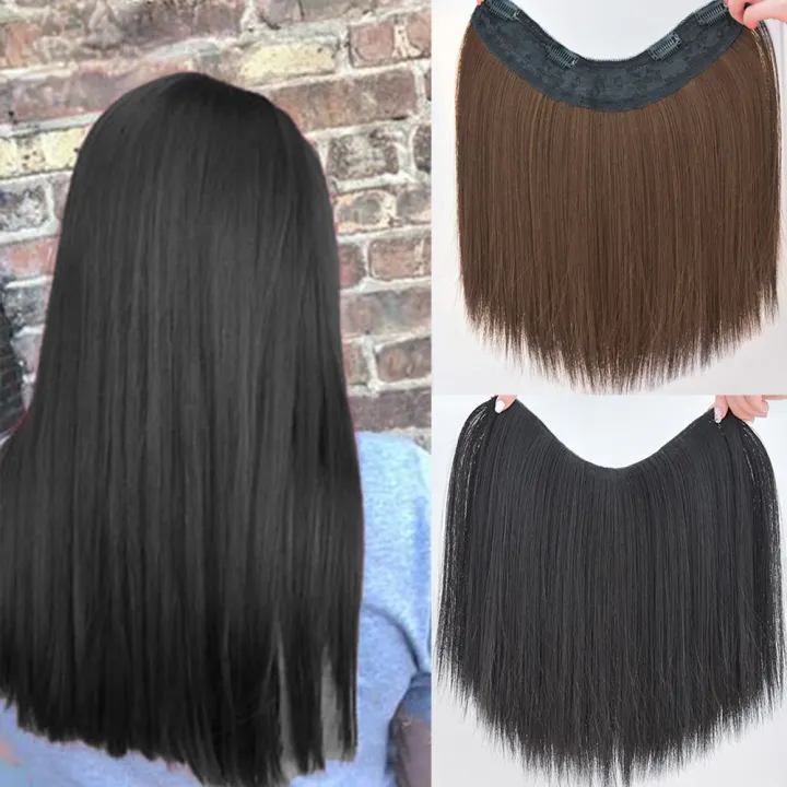 Ladies One Piece V Shape Hair Extension 4 Clip Tricolor Gradient Hair ...