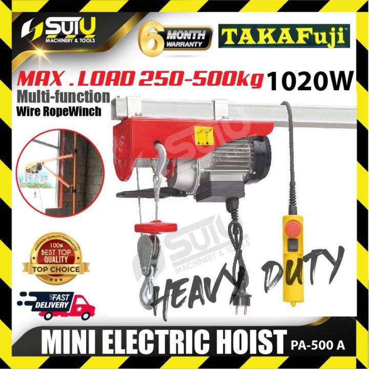 TAKAFUJI PA-500A / PA500A / PA500 Heavy Duty Wire Rope Mini Electric Hoist 1020W (Max.Load 250 ...