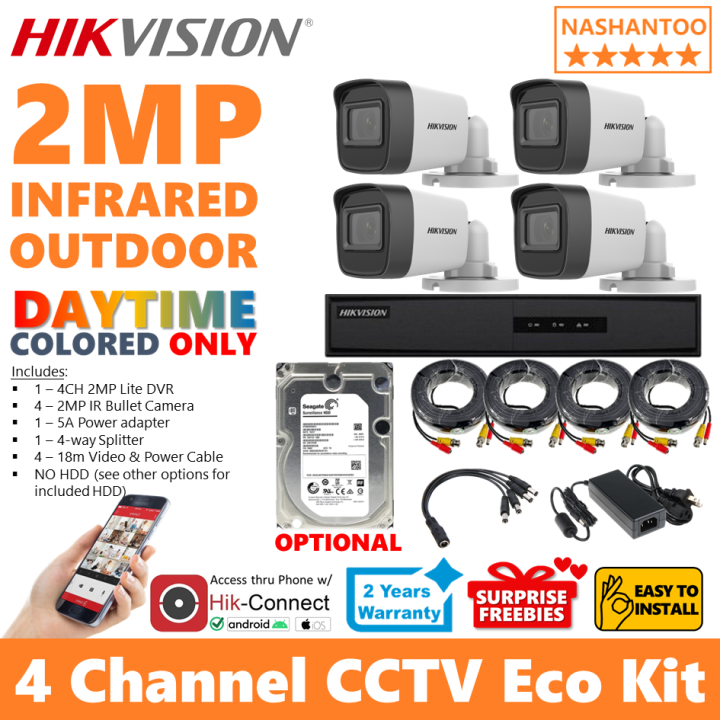 HIKVISION 4Channel 2MP Lite 4Cameras IR Outdoor Bullet 4CH DIY CCTV ...