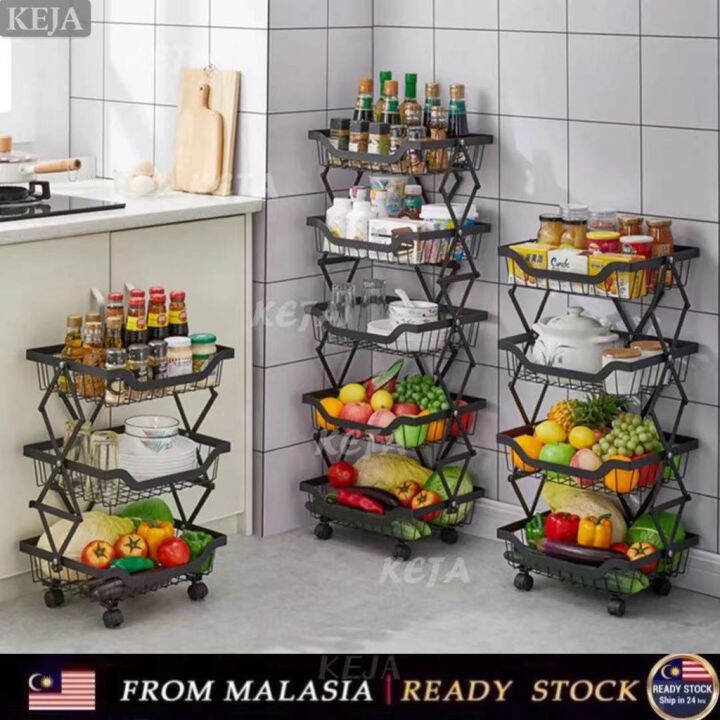 2C 5 Tier Foldable Wire-Metal Kitchen Rack Storage Organizer Rak Dapur ...