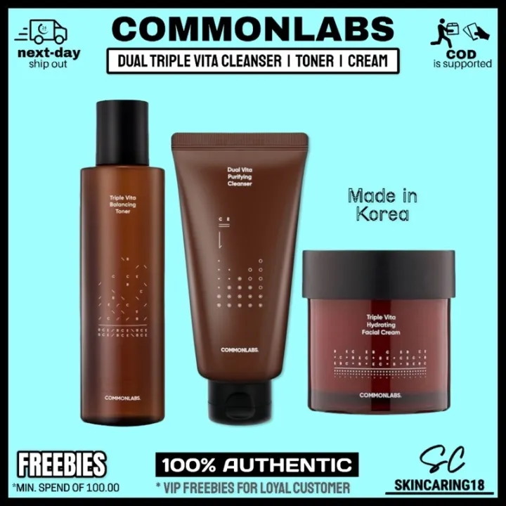 COMMONLABS Dual Vita Purifying Cleanser Triple Vita Balancing Toner Hydrating Facial Cream ...