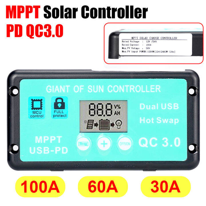 New Portable Solar Charge Controller Mppt 30A 60A 100A Fast Charging ...
