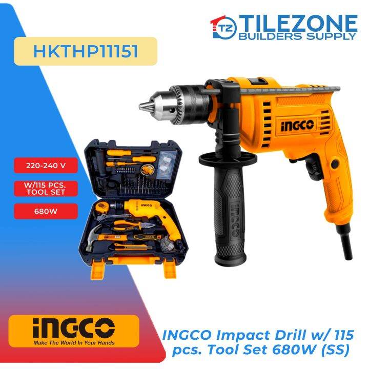INGCO Electric Impact Drill w/ 115 pcs. Tool Set 680W (SS) - HKTHP11151 ...