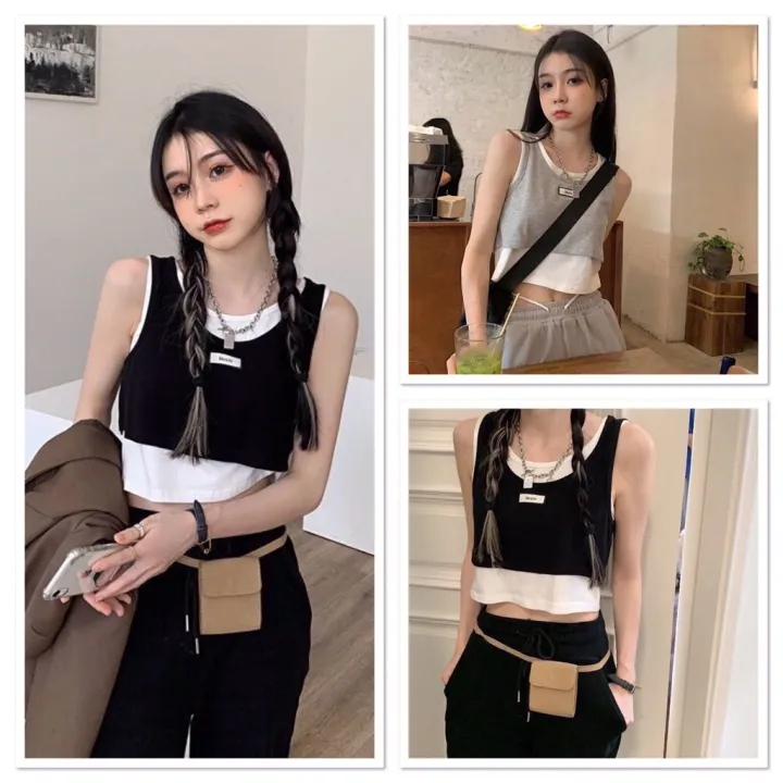 สินค้าพร้อมส่ง narin-12สินค้าใหม่จ้า เสื้อกร้าม/สายเดี่ยวสไตร์เกาหลี สุดชิลด์สองชิ้นสำหรับ ...