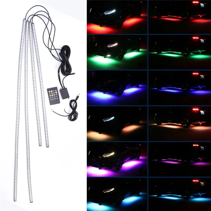 💥KHEI💥 Buytra 4Pcs RGB LED Under Car Tube Strip Underbody Glow Neon ...