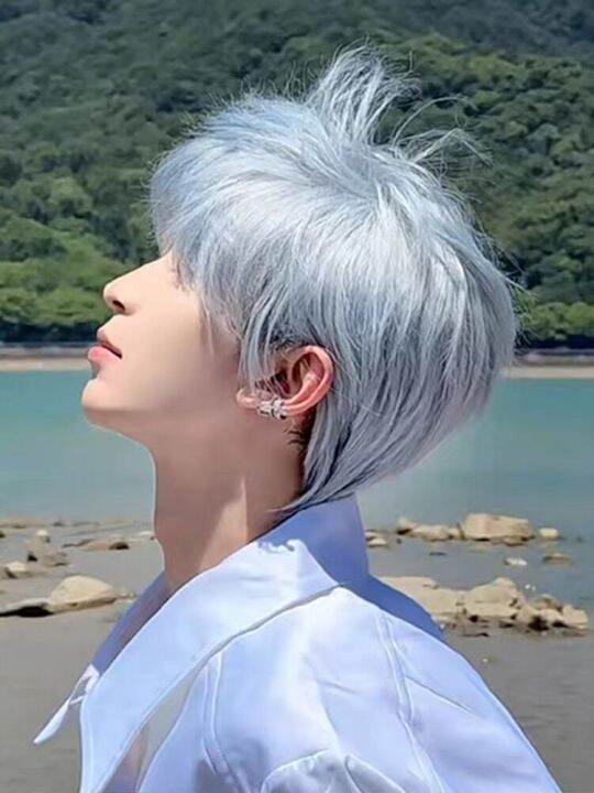 Wig lalaki maikling buhok Korean version guwapo Hapon silver boy araw ...