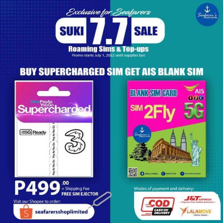 ♪AIS Sim2fly + 3uk Supercharge (EMPTY SIM) for Seafarers promo※ | Lazada PH