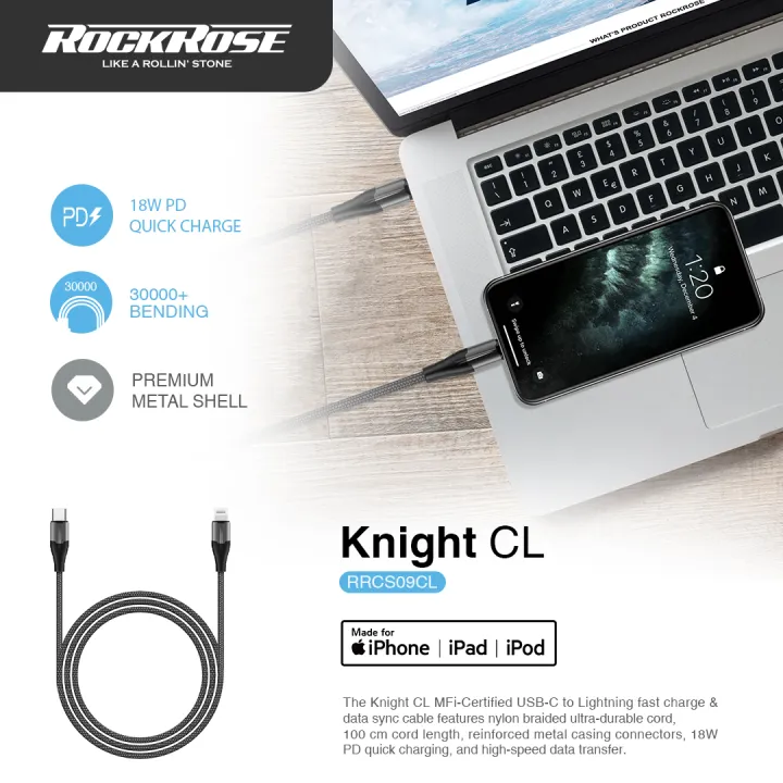 ROCKROSE KNIGHT CL TYPE-C TO LIGHTNING CABLE 1M 18W PD QUICK CHARGE ...