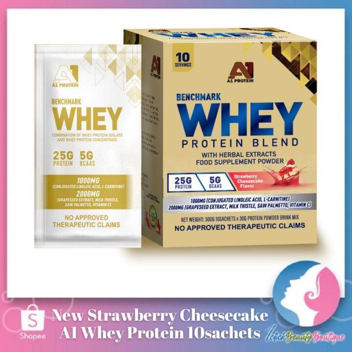 NEW STRAWBERRY CHEESECAKE Whey Protein-A1Protein Benchmark 10sachets ...