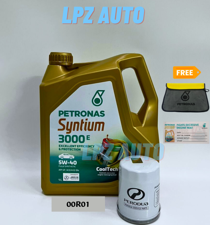 Petronas Syntium 3000 E 5W40 SN/CF Fully Synthetic Engine Oil 4L + Oil ...