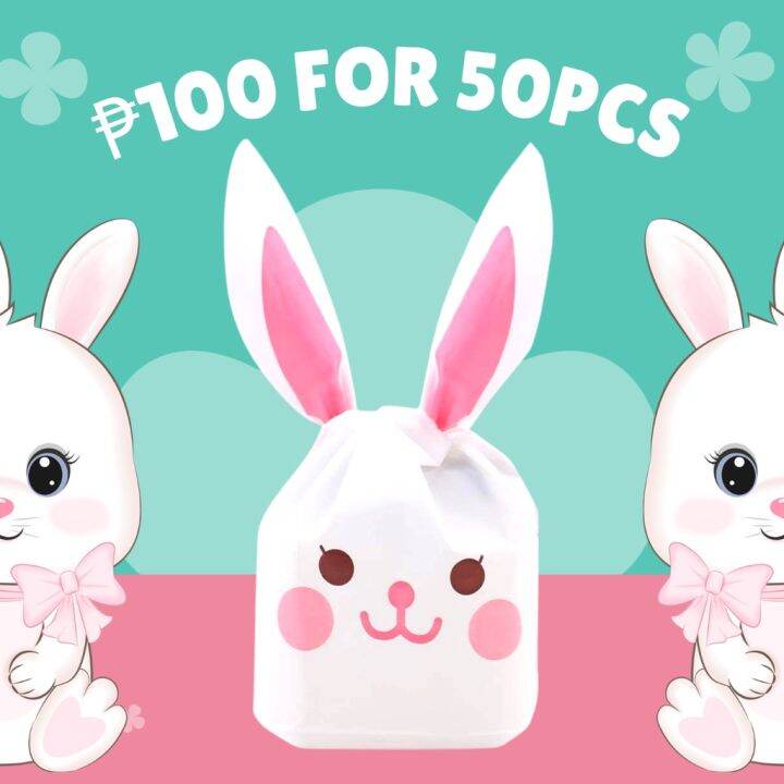 FP182 (50 Pieces) Rabbit Bunny Cute Ear Plastic Cookie Plastic Loot Bag ...