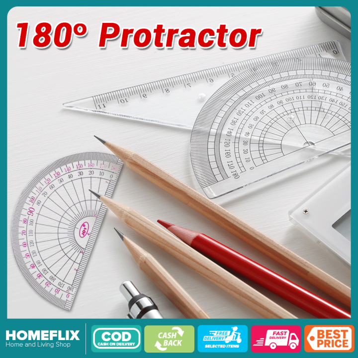 Homeflix 10cm / 8.5 cm Plastic 180 Degrees Protractor for Angle ...