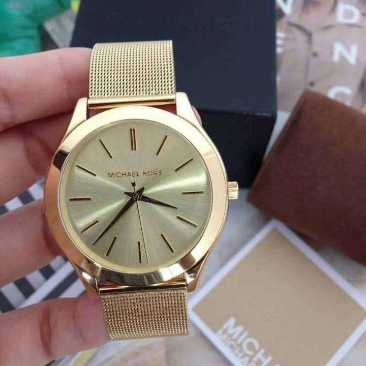 Michael Kors Slim Runway Champagne Dial Gold-tone Mesh Ladies Watch ...