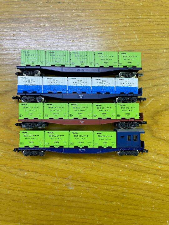 Brand new Kato N Scale Container Wagon Koki 801 with 5 Containers, 4 Colours. ใหม่เอี่ยม Kato N ...
