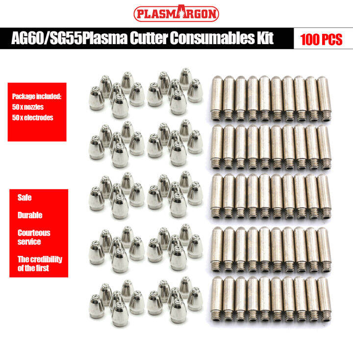 100pcs Wsd60 Ag60 Plasma Torch Consumables Kit Tips Nozzles Electrodes