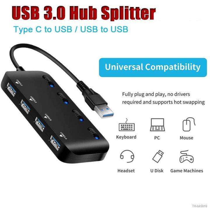 USB 3.0 Hub Splitter USB Extender 4 Port 5Gbps High-Speed Ultra Slim ...