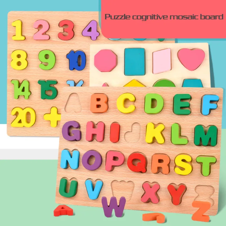 Alphabet Digital Pattern puzzle wooden Toys shape Matching Kids early ...