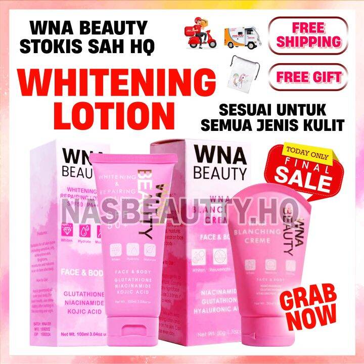 WNA WHITENING & REPAIRING LOTION SPF50 / PA+++ LOSYEN MUKA DAN BADAN ...