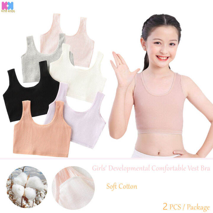 2 Pieces Girls Solid Color Wide Strap Vest Top Teenage Girls Cotton ...