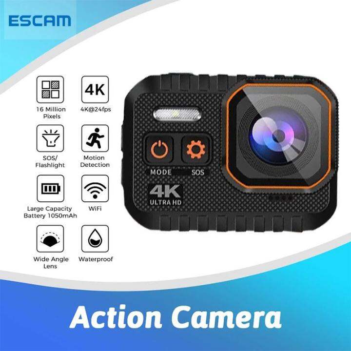 [ถึงใน 3 วัน]ESCAM กล้องติดหมวกกันน็อคกล้องถ่ายใต้นำ4k พร้อมรีโมท ...