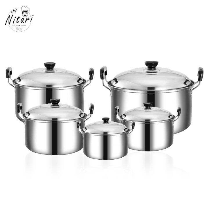 ชุดหม้อสแตนเลส 5 ใบ ชุดหม้อทำครัว หม้อสแตนเลสพร้อมฝาปิด stainless pot ...