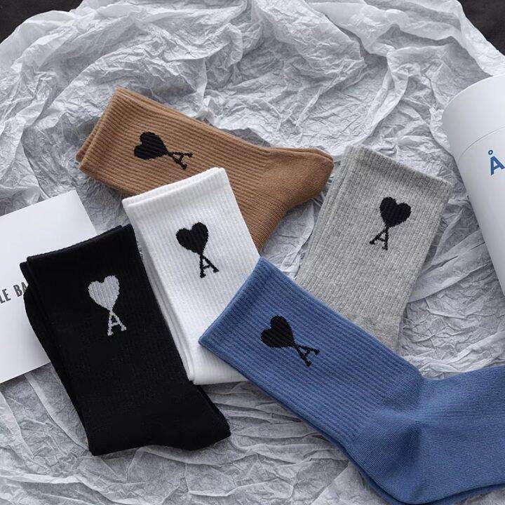 YOLO 5pairs Heart-shaped A socks mid-tube socks spades A sports socks ...