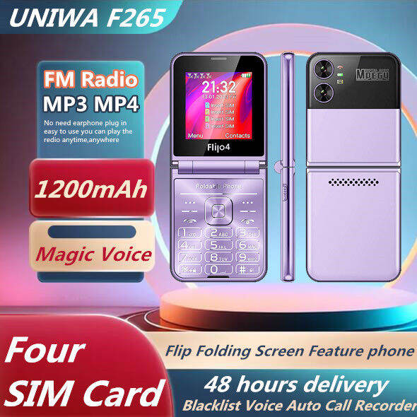UNIWA F265 4 SIM Card 2G Flip Folding Screen Feature phone 2.55 inch HD Screen Magic Voice ...