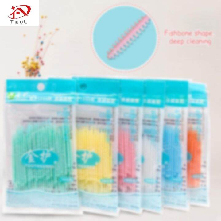 TwoL 100pcs Double-headed Dental Floss Interdental Toothpick Teeth ...