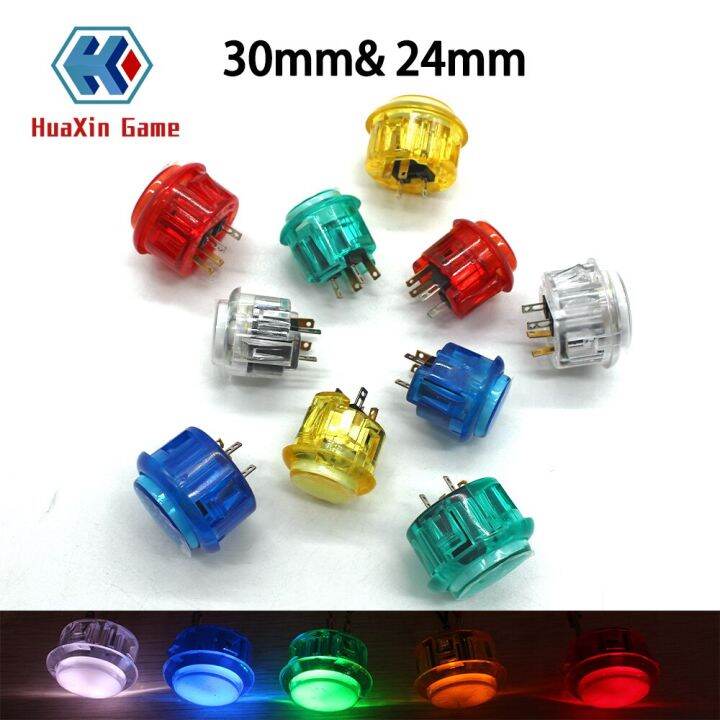 10 Pcs Copy SANWA OBSF-30 Arcade Push Button Transparent With Beautiful LED 30Mm 24Mm For DIY ...